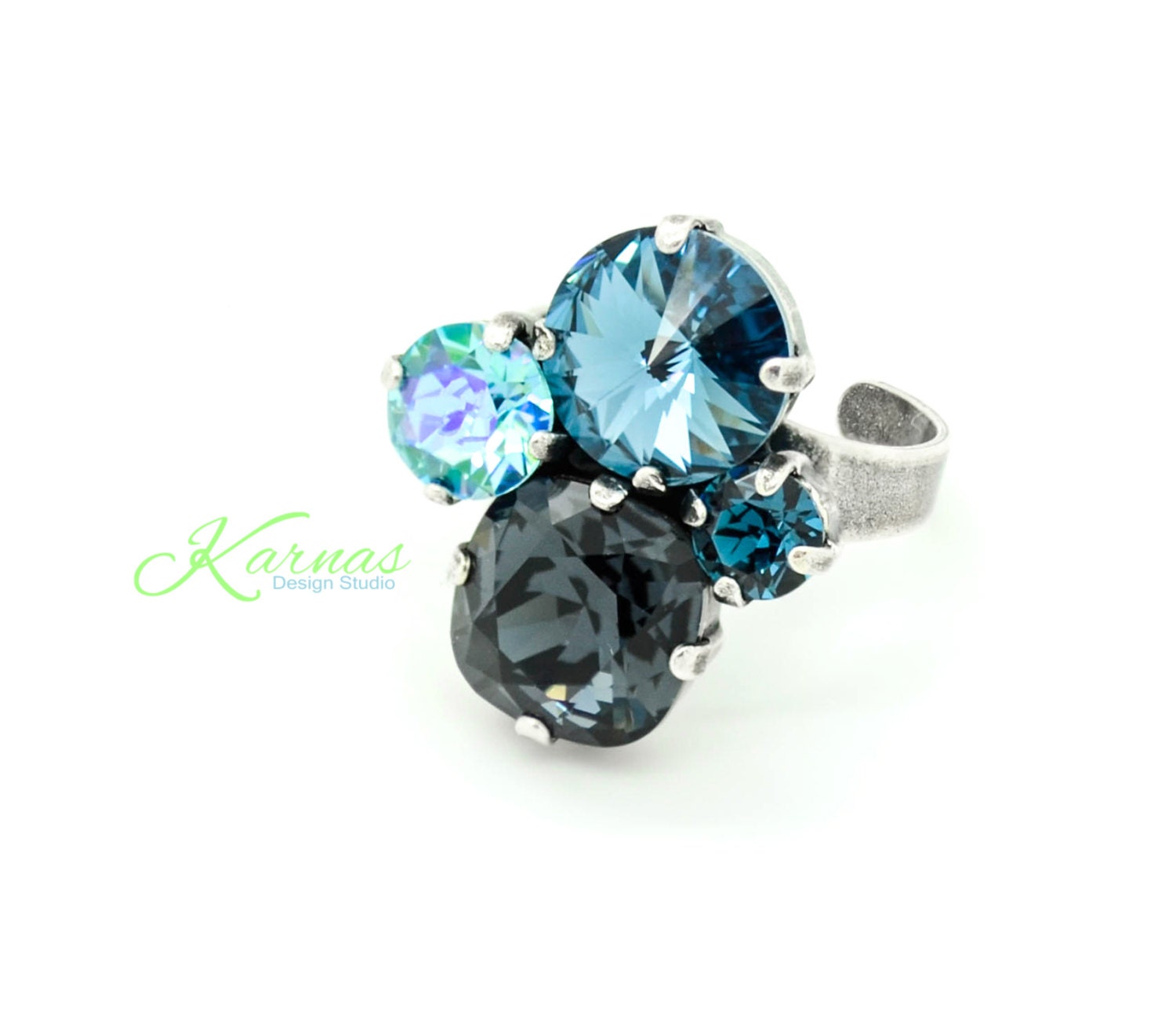 THUNDERSTORM MIX 12/8/6mm Adjustable Ring *KDS Premium Crystal *choose ...