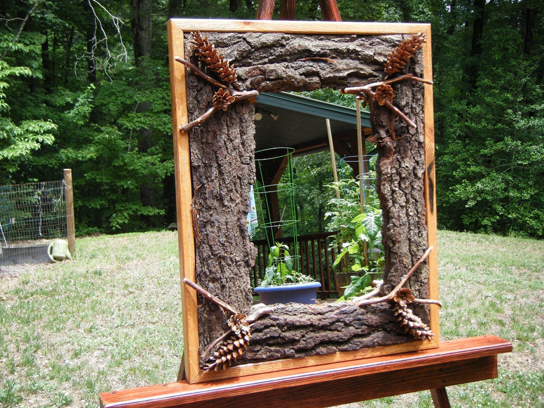 Rustic Red Oak and Pine Cone Mirror - Etsy