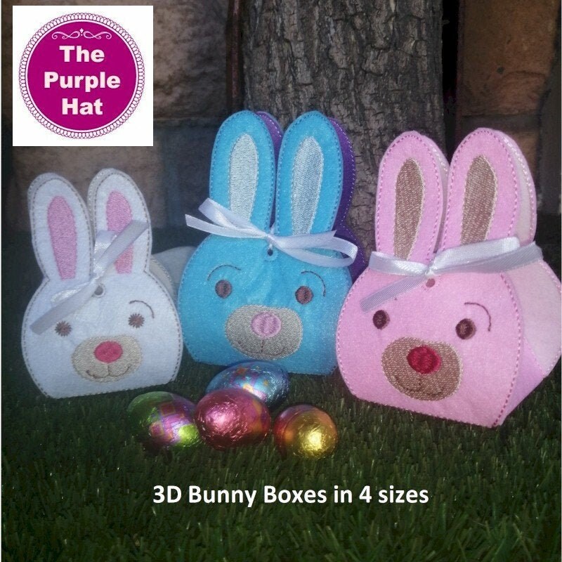 ITH 3D Bunny Treat Holder 5x7 6x10 7x11 8x12 Machine Embroidery in the ...