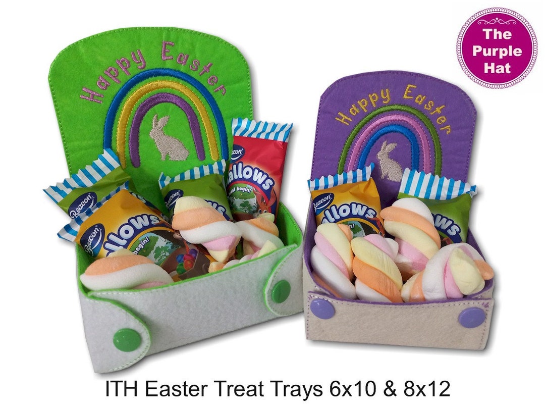 ITH in the Hoop Easter Rainbow Bunny Felt Tray Bowl 6x10 8x12 Machine ...
