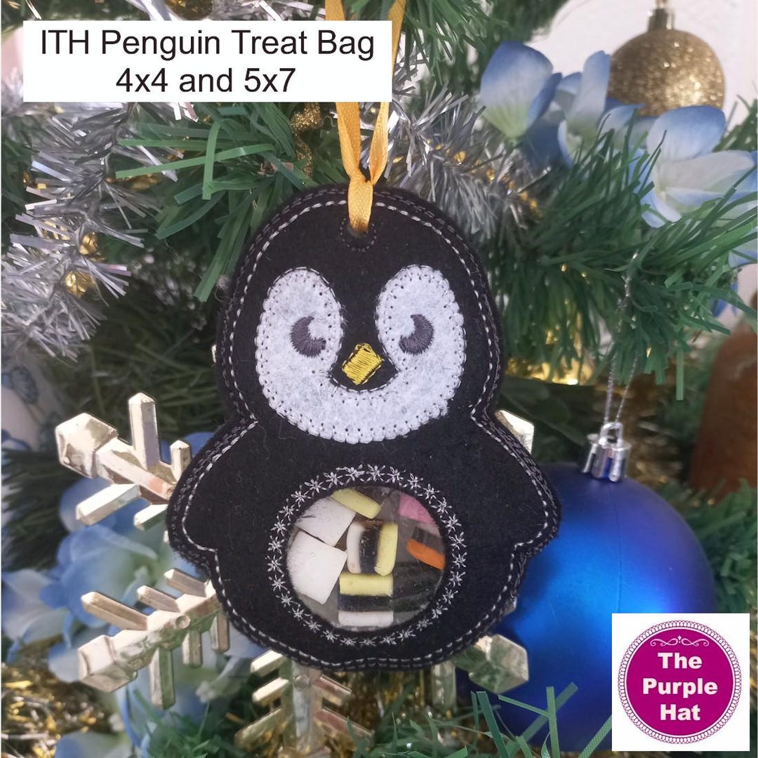 ITH in the Hoop Penguin Treat Bag 4x4 5x7 Machine Embroidery Digital ...
