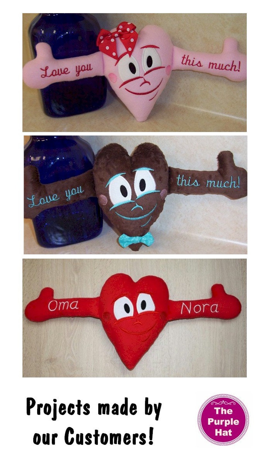 ITH Heart Stuffie Stuffed Toy 5x7 6x10 8x12 Machine Embroidery - Etsy