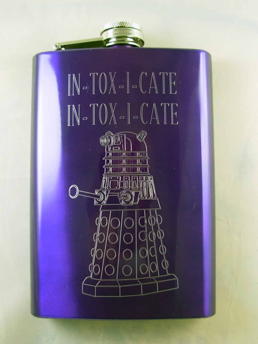 DALEK FLASK Purple Engraved Dalek and the Words Intoxicate - Must See ...