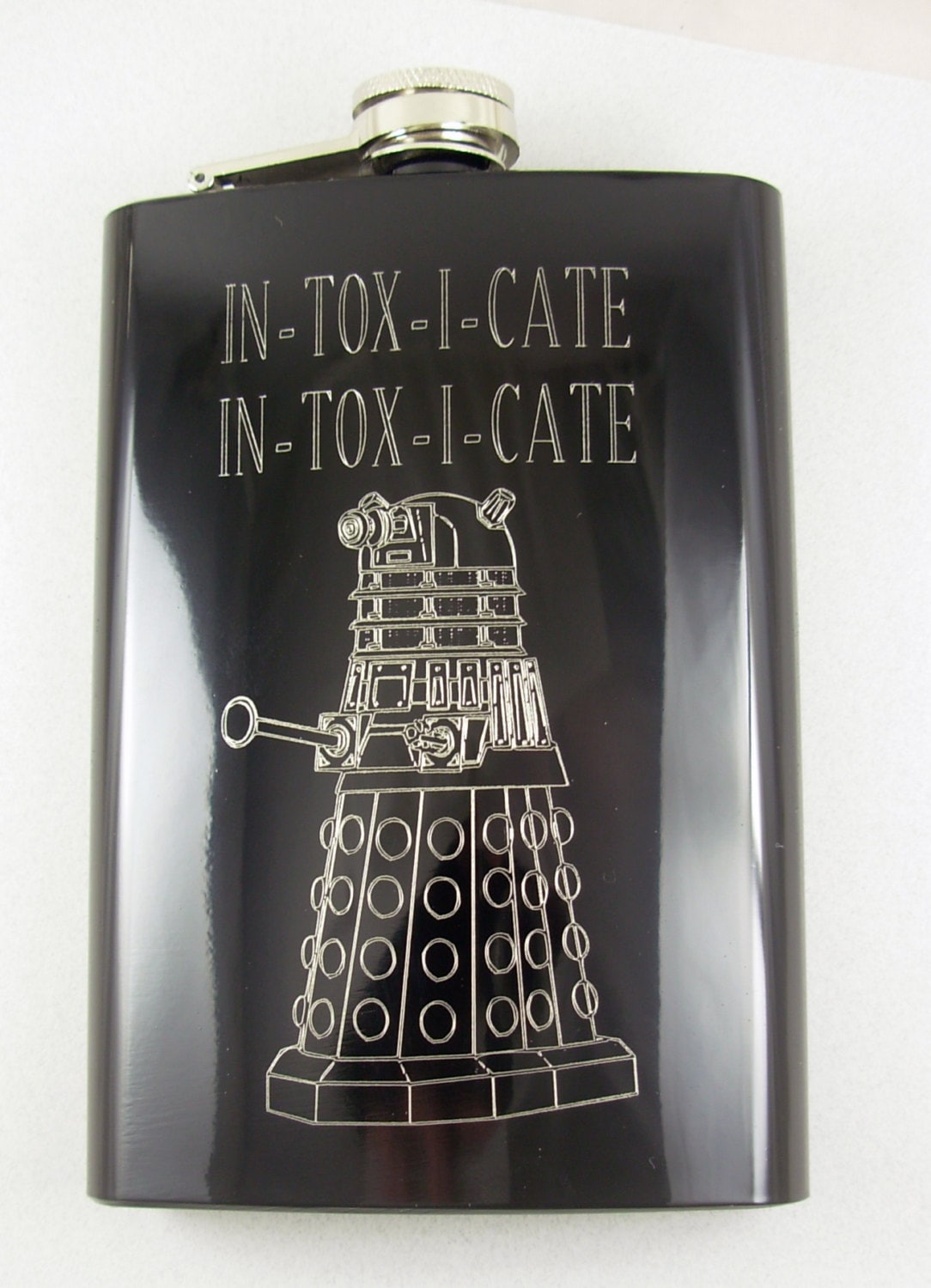 DALEK FLASK Black engraved Dalek and The words Intoxicate | Etsy