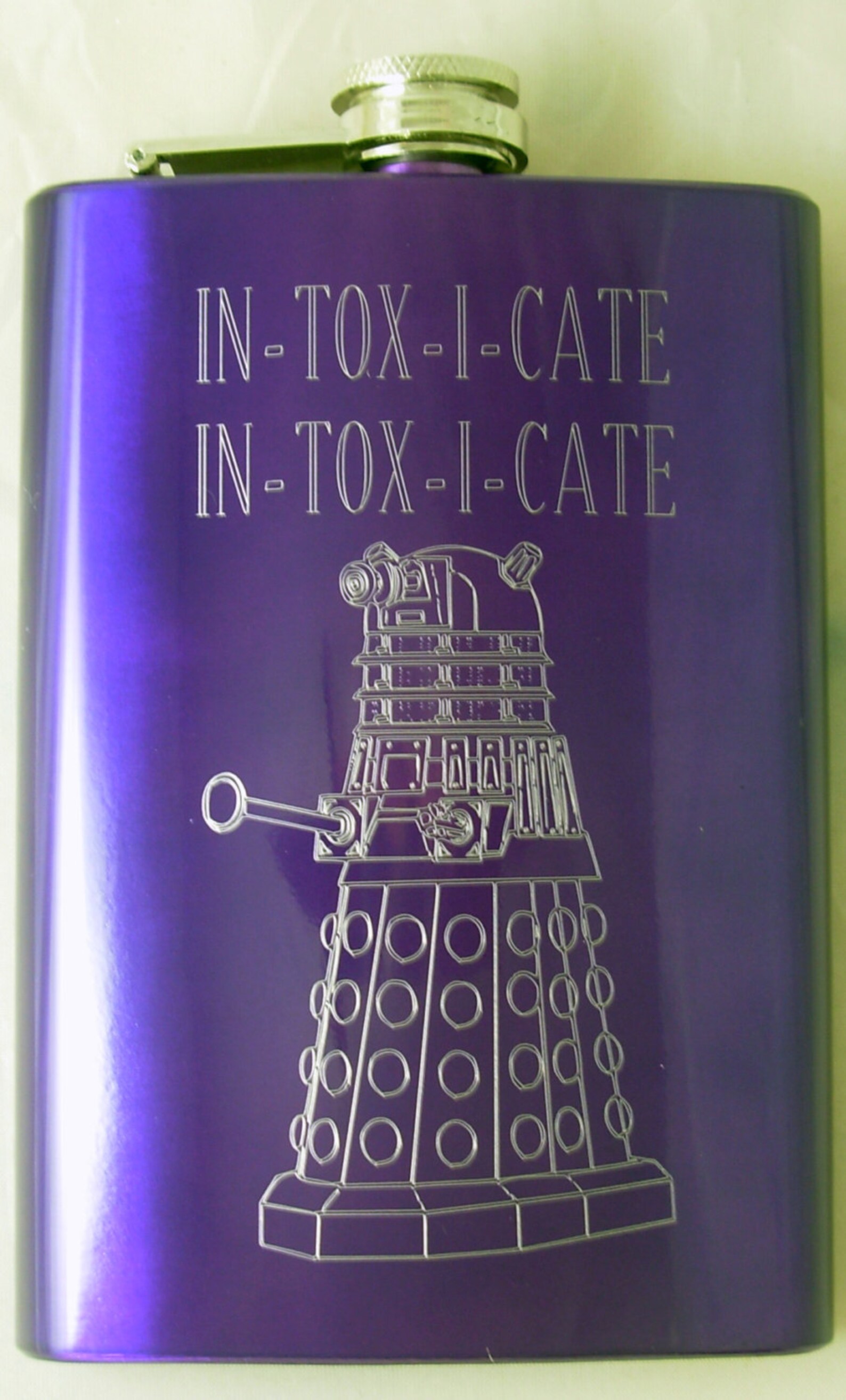 DALEK FLASK Purple Engraved Dalek and the Words Intoxicate - Must See ...