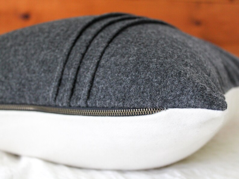 Dark Charcoal Gray Wool Pillow Cover With Stitching Detail (made to ...