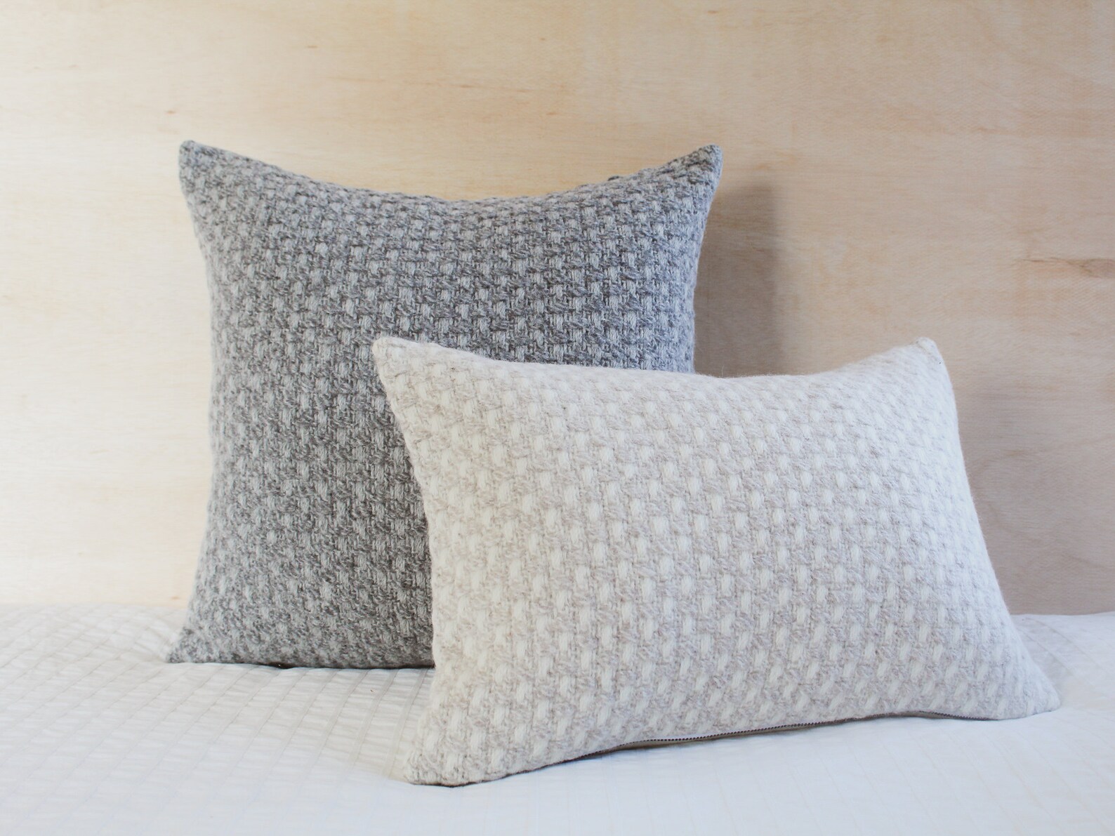 Gray Wool Pillow Cover With Woven Texture, Solid Gray Lattice Weave ...