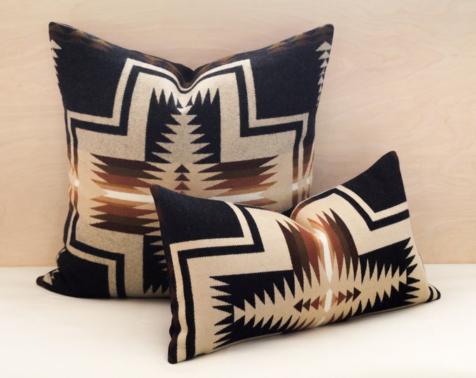 Oxford Harding Wool Pillow Cover, Black and Camel Southwestern Pillow ...