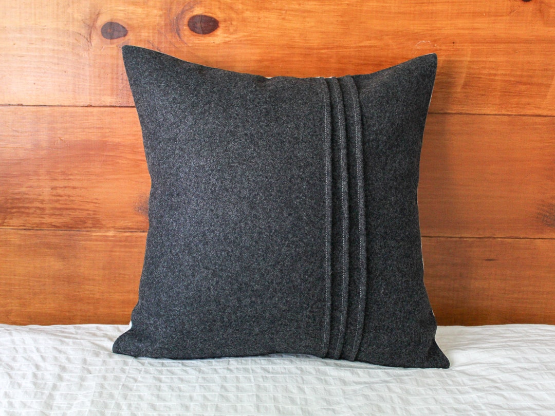 Dark Charcoal Gray Wool Pillow Cover With Stitching Detail (made to ...