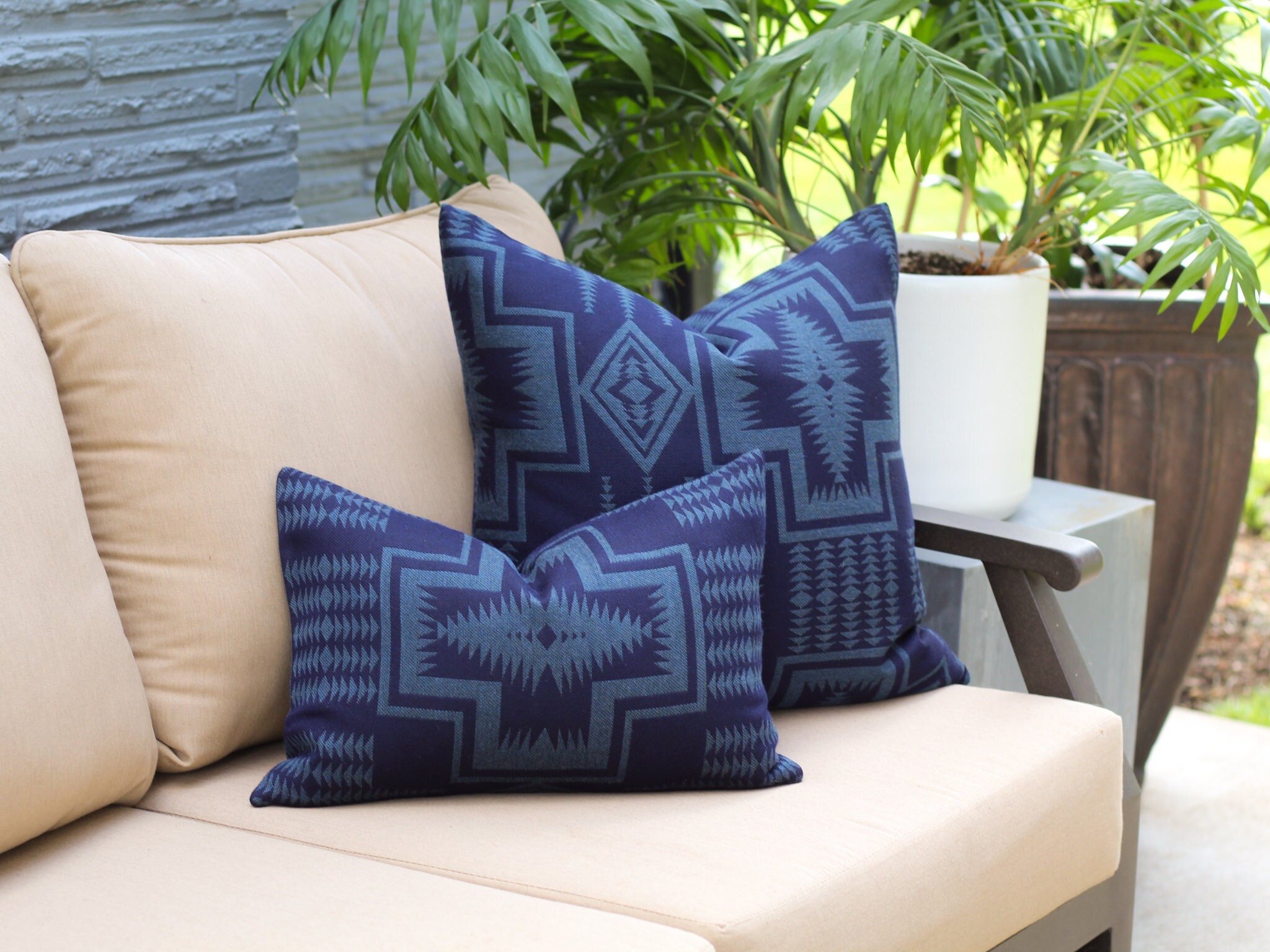 Harding Indigo Outdoor Pillow Cover Navy Southwestern Outdoor Pillow Cover made to Order Etsy