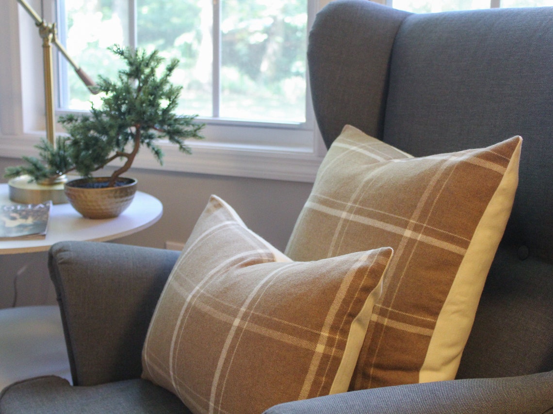 Tan & White Windowpane Plaid Pillow Cover Neutral Lumbar - Etsy