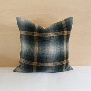 Townsend Plaid Pillow Cover, Shale Blue and Gold Plaid Wool Pillow ...