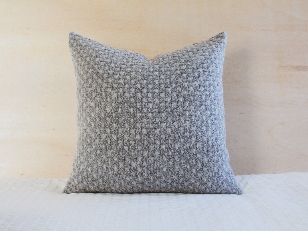 Gray Wool Pillow Cover With Woven Texture, Solid Gray Lattice Weave ...
