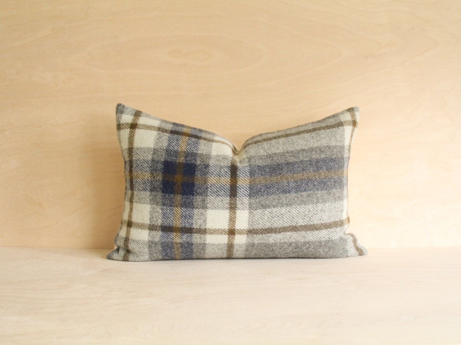 Raleigh Plaid Pillow Cover, Blue and Gray Plaid Wool Pillow Cover (made ...