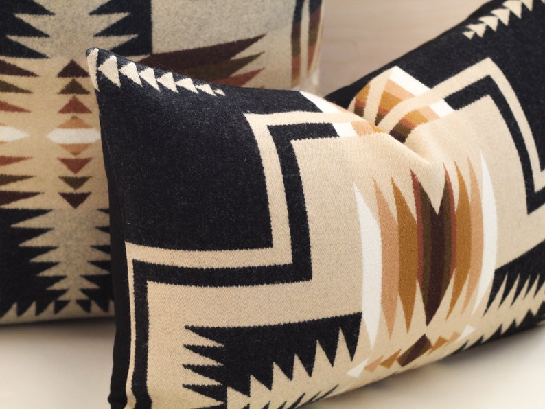 Oxford Harding Wool Pillow Cover, Black and Camel Southwestern Pillow ...
