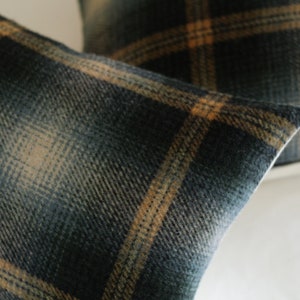 Townsend Plaid Pillow Cover, Shale Blue and Gold Plaid Wool Pillow ...