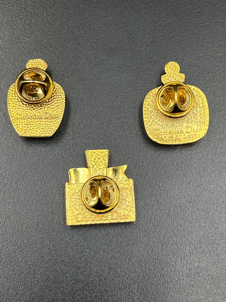 Vintage Christian Dior Perfume Bottle Pin Badge Set Poison Miss Dior ...