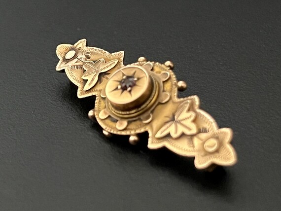 Antique Victorian 9ct Gold Ruby Brooch Pin Signed - Gem