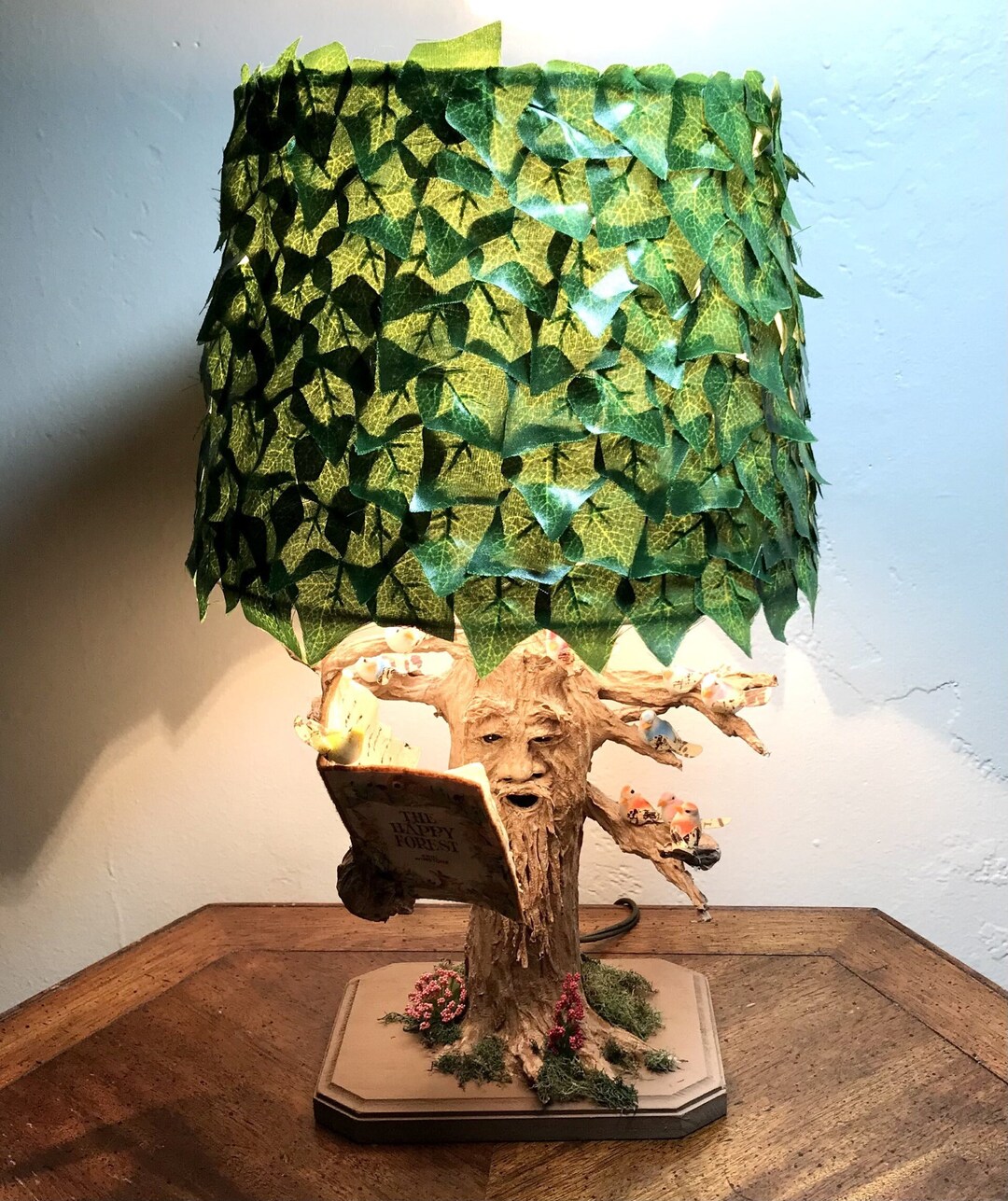 Happy Forest Tree Nursery Lamp With Birds Old Man Reading Fairytales ...