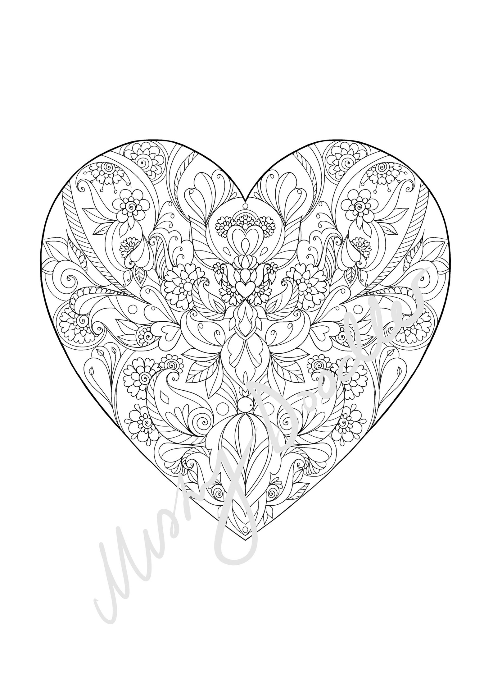 Heart Pattern Colouring Page Instant Download - Etsy