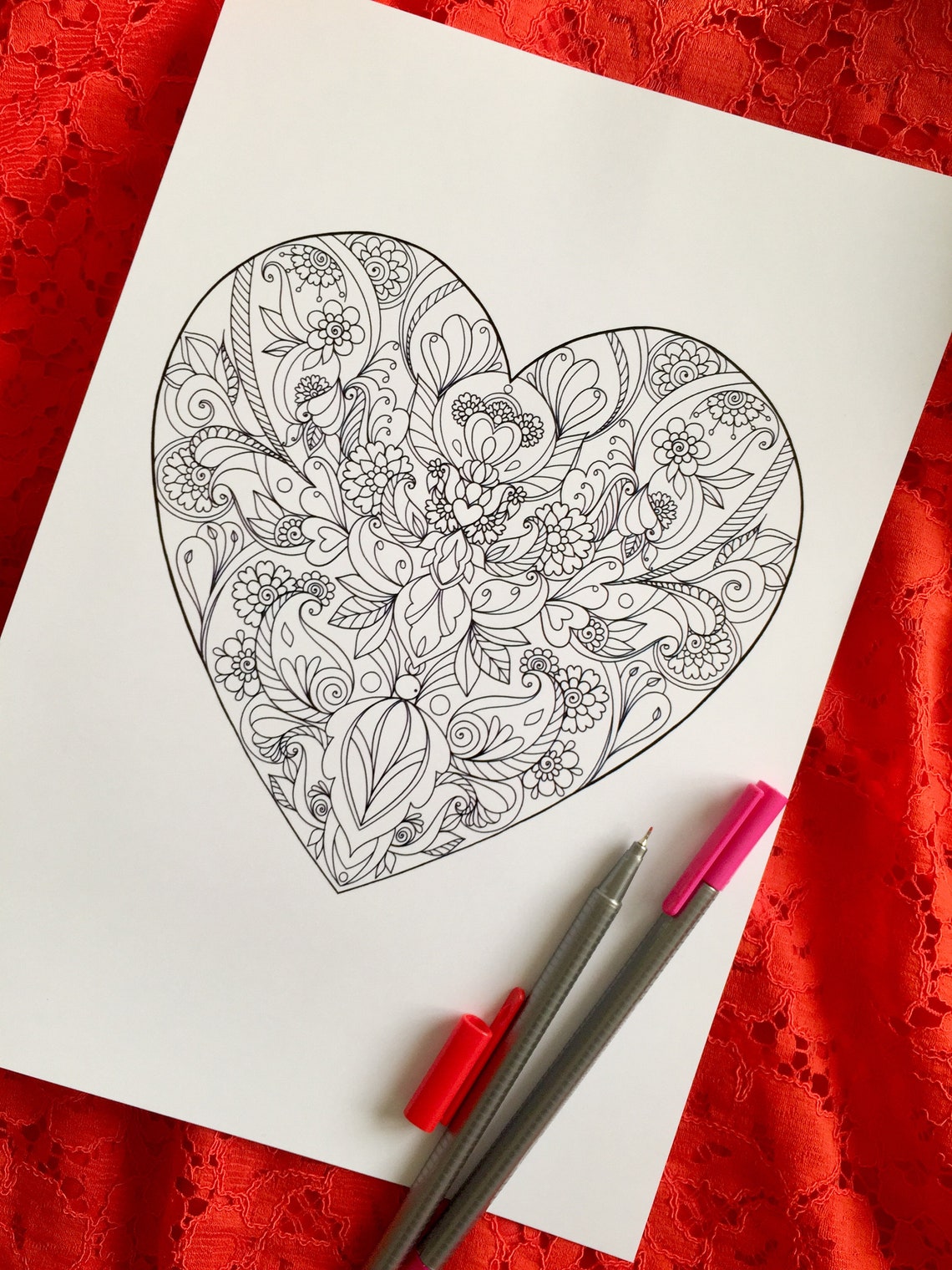 Heart Pattern Colouring Page Instant Download - Etsy