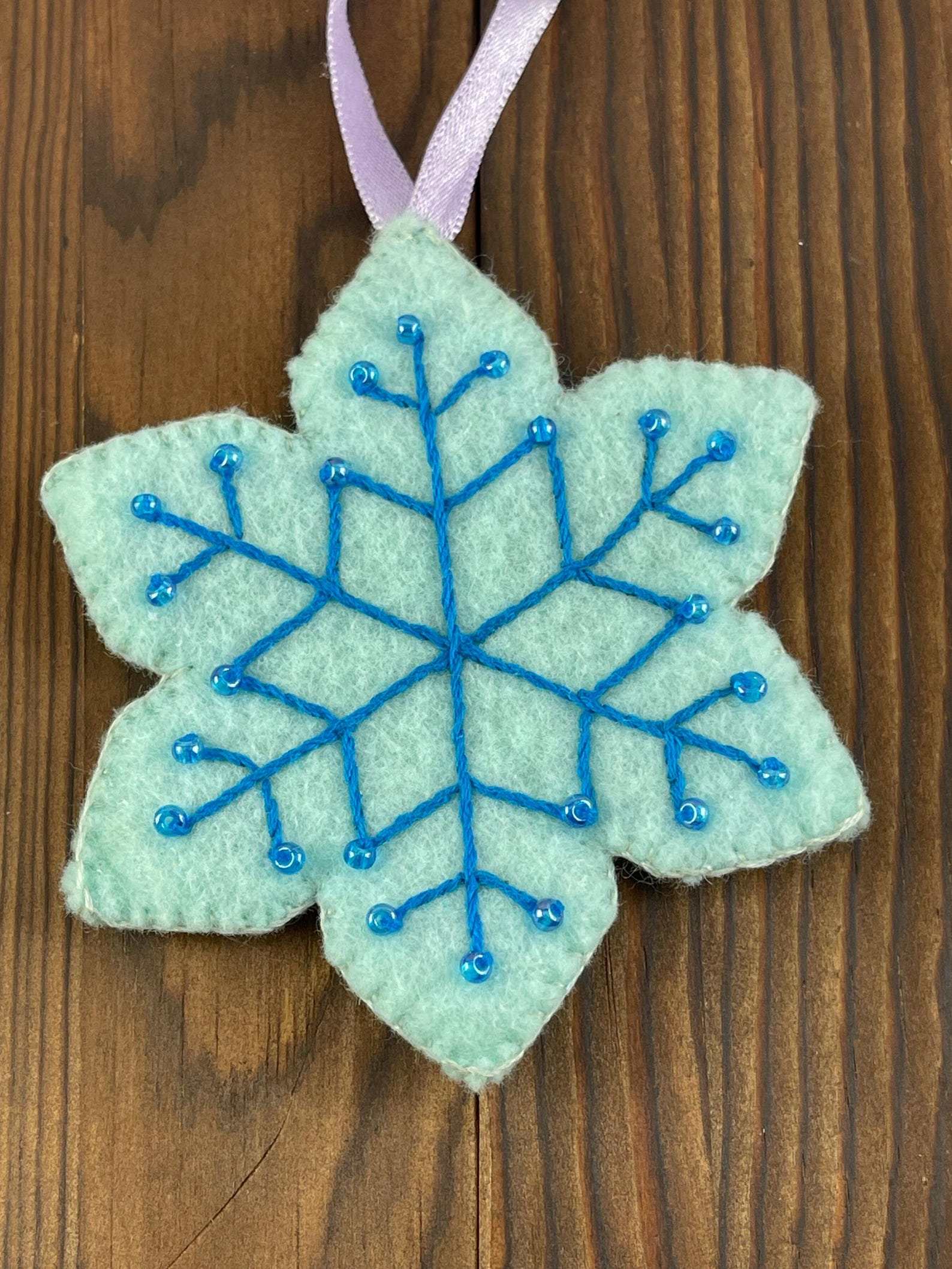 Handmade Light Blue Felt Snowflake Ornament: Embroidered Holiday Decor ...