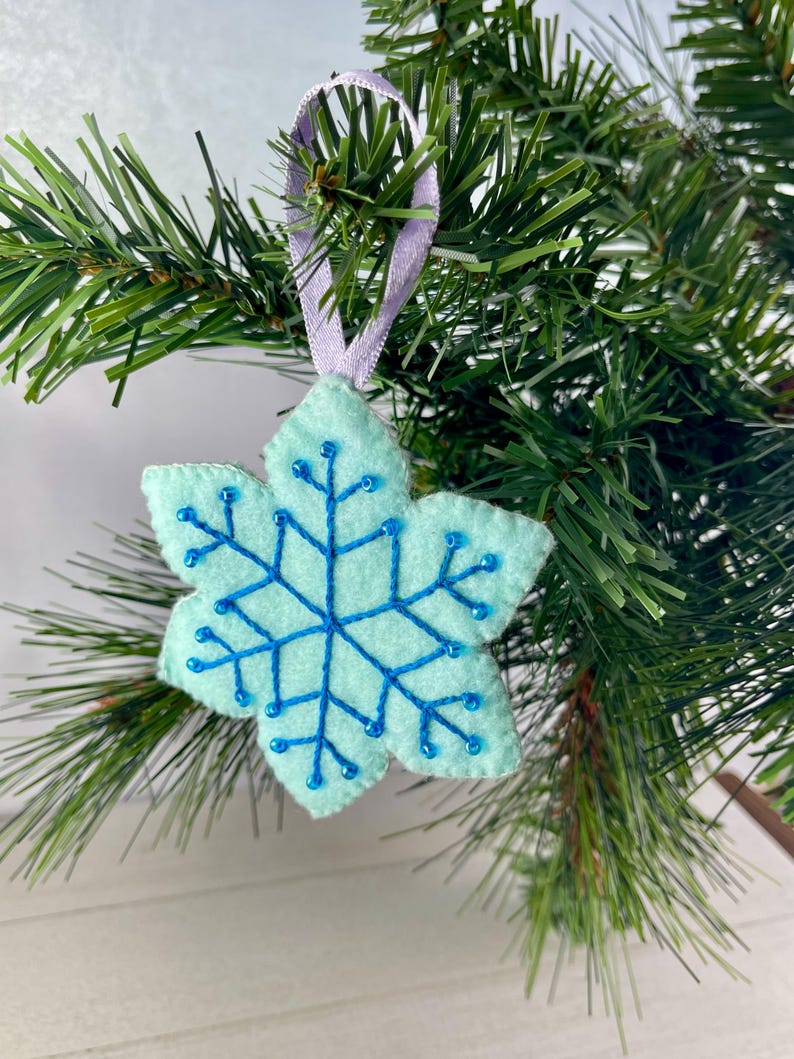 Handmade Light Blue Felt Snowflake Ornament: Embroidered Holiday Decor ...