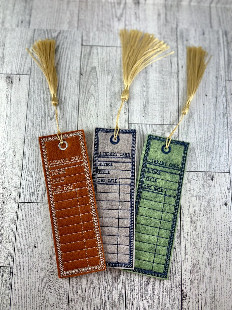 Library Card Bookmark | Book Lover Gift | Reader Gift | Embroidered ...