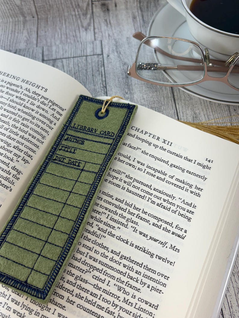 Library Card Bookmark | Book Lover Gift | Reader Gift | Embroidered ...