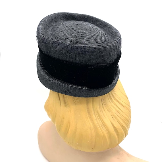 1960s Nettie Young Polkadot Veil Overlay Straw Hat - Gem