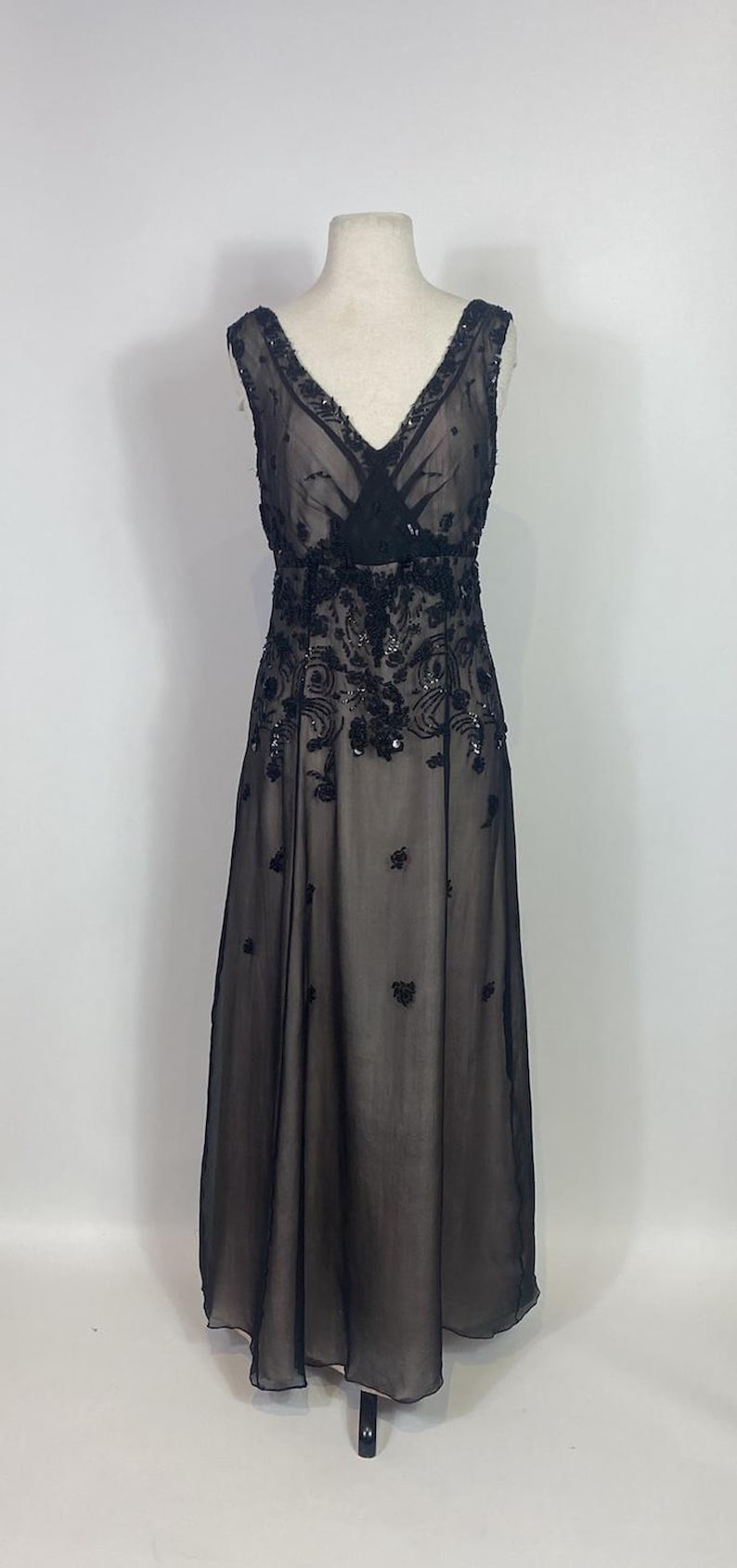 1990s Y2K Anopia Beige and Black Silk Beaded Gown Deadstock NWT - Etsy