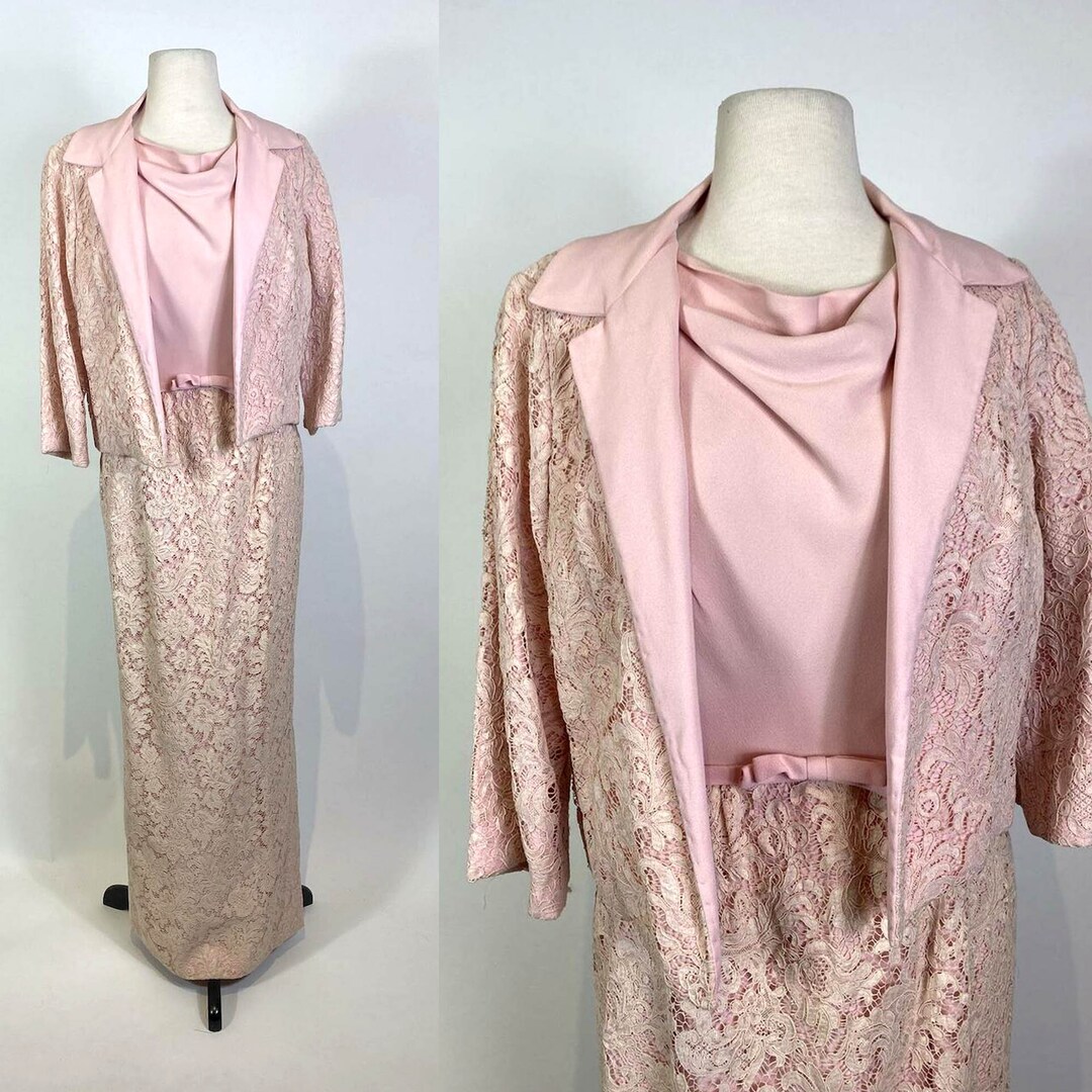 1960s Malcom Starr Pink Lace Gown & Jacket Set - Etsy