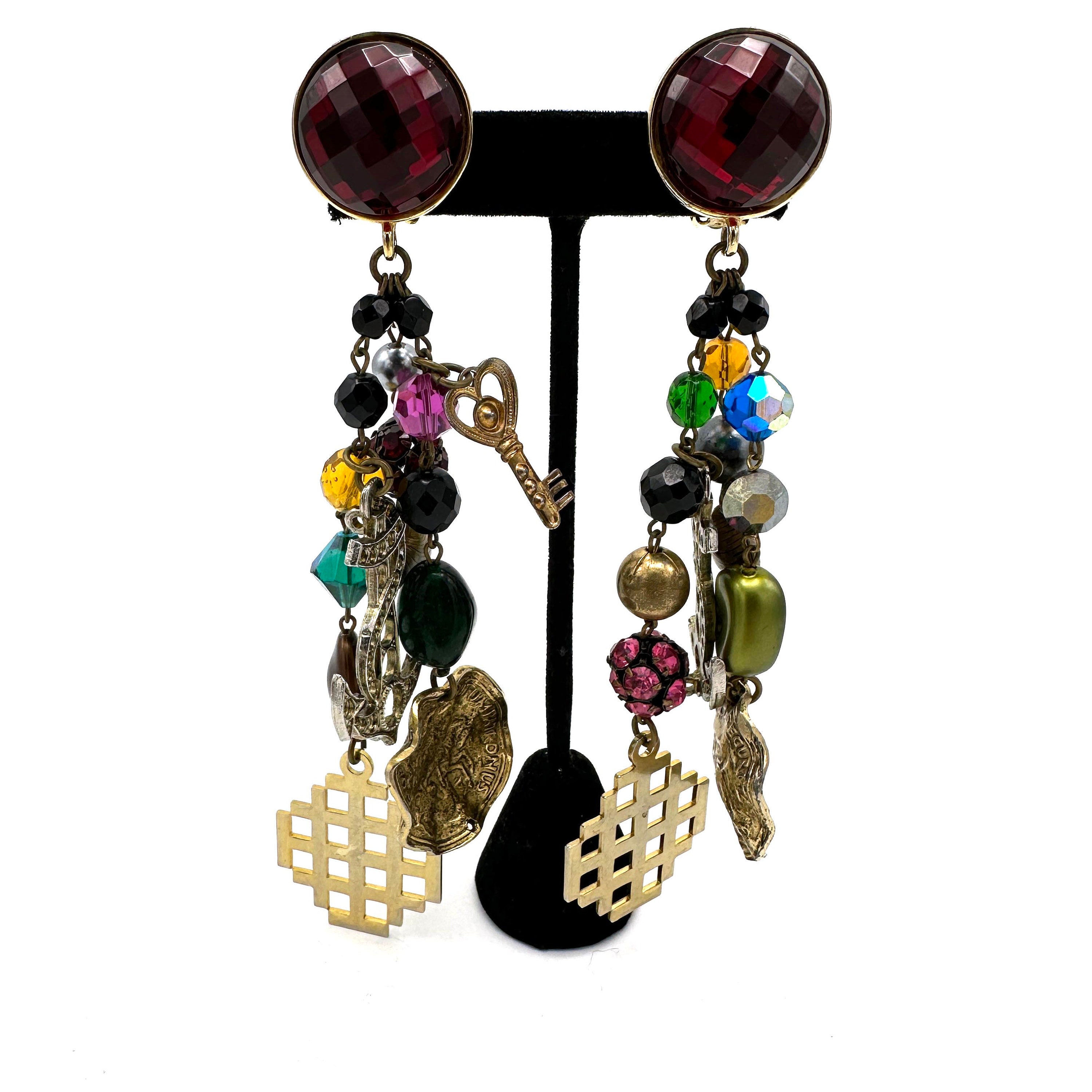 1980s Eric Beamon Jumbo Beaded Charm Clip on Earrings - Etsy