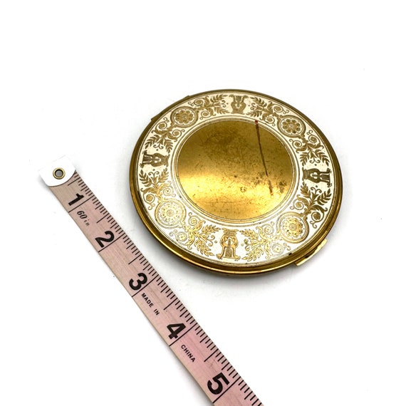 1950s VOLUPTE Golden Brass Jumbo Round Compact Mirror… - Gem