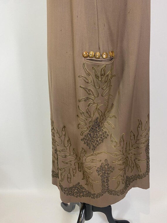 1920s Brown Wool Embroidered Duster Jacket - Gem