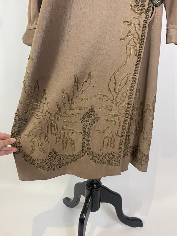 1920s Brown Wool Embroidered Duster Jacket - Gem