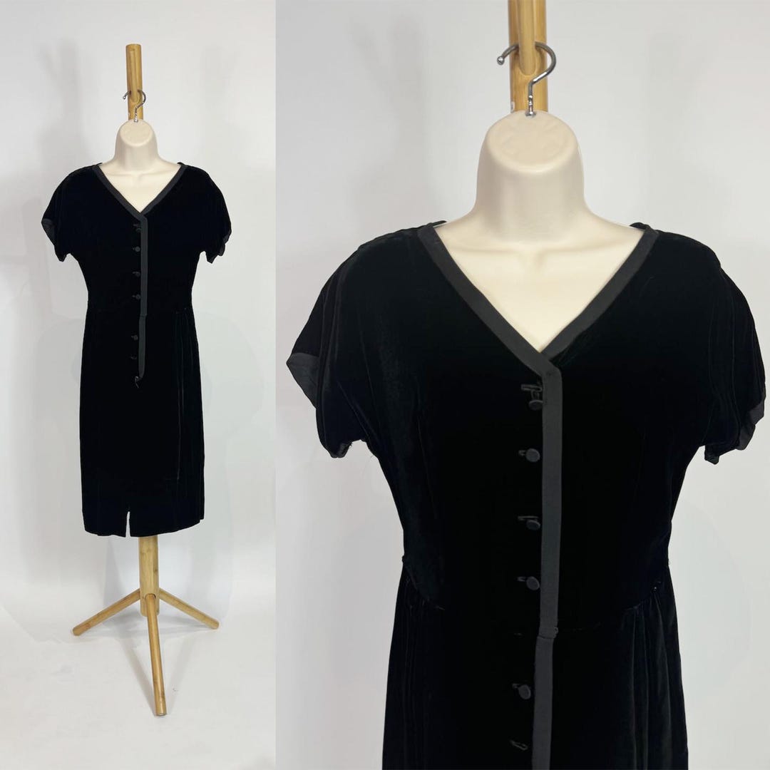 1940s 1950s Josanna Jr Black Velvet Front Button Dress - Etsy