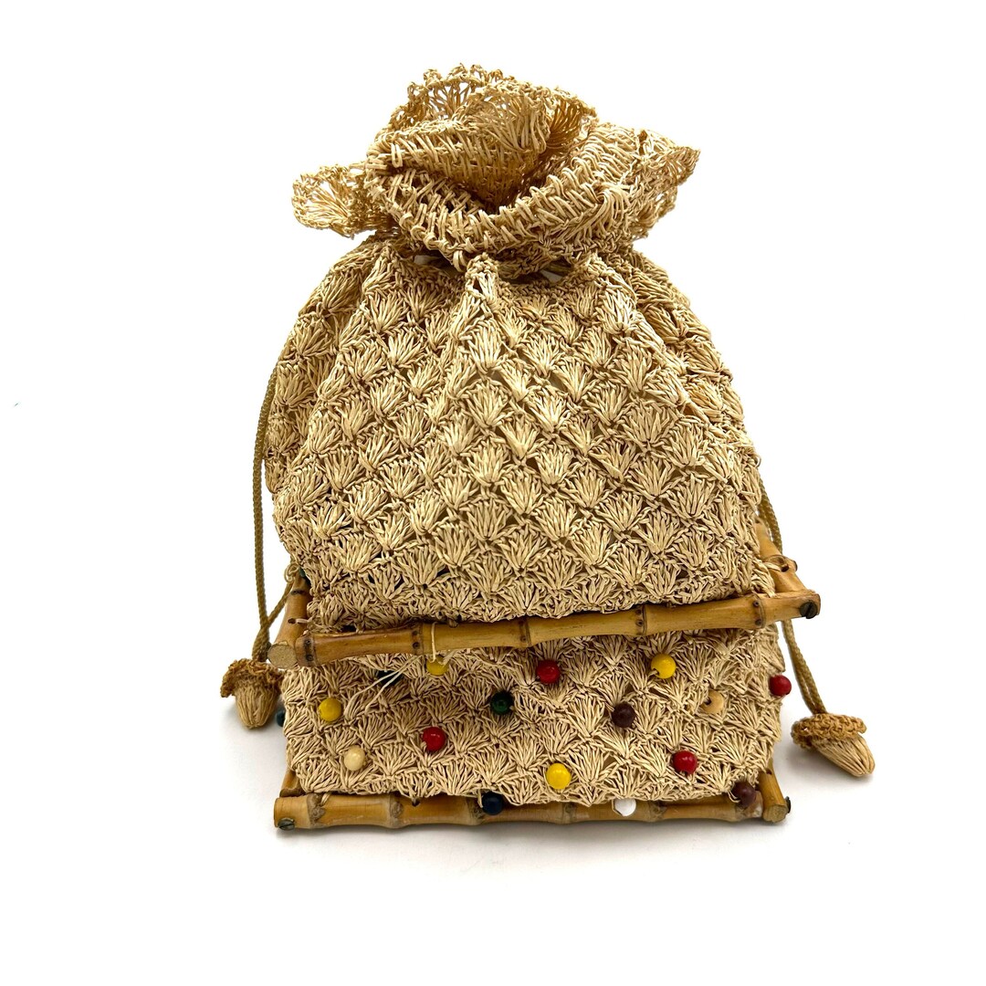 1950s Charlet Straw Beaded Straw Drawstring Bucket Bag - Etsy