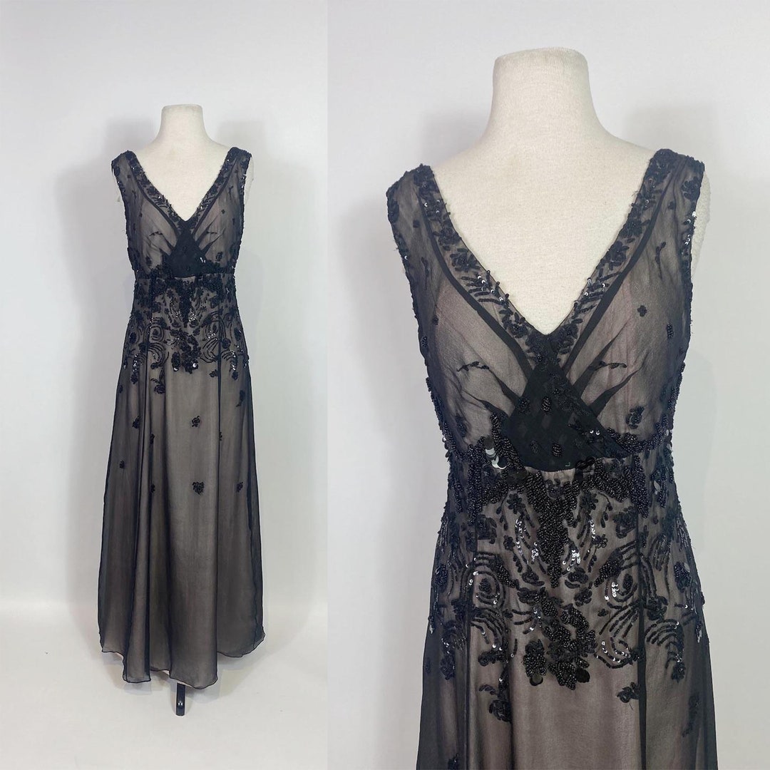 1990s Y2K Anopia Beige and Black Silk Beaded Gown Deadstock NWT - Etsy