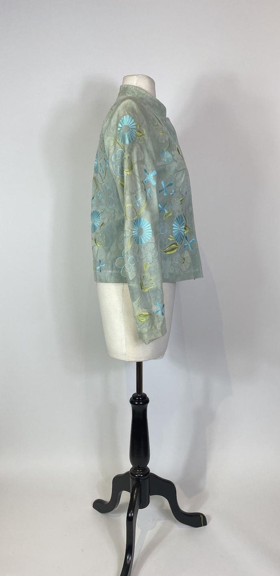 1990s - Y2K New Frontier Blue Suede Leather Floral Em… - Gem