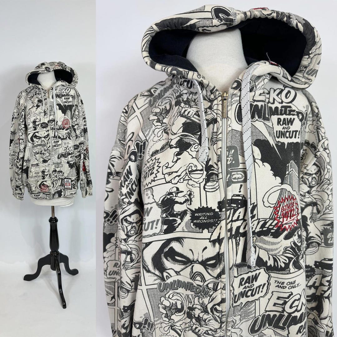 Y2K Ecko Unlimited Comic Book Print Hooded Zip Sweatshirt - Etsy