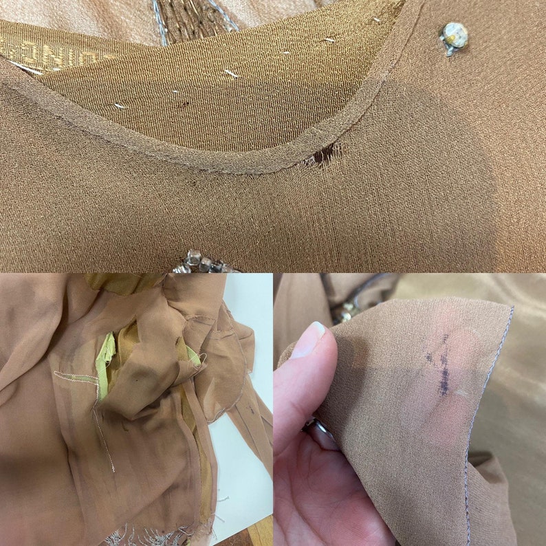 1920s Art Deco Tan Silk Chiffon Beaded Fringe Flapper Dress - Etsy