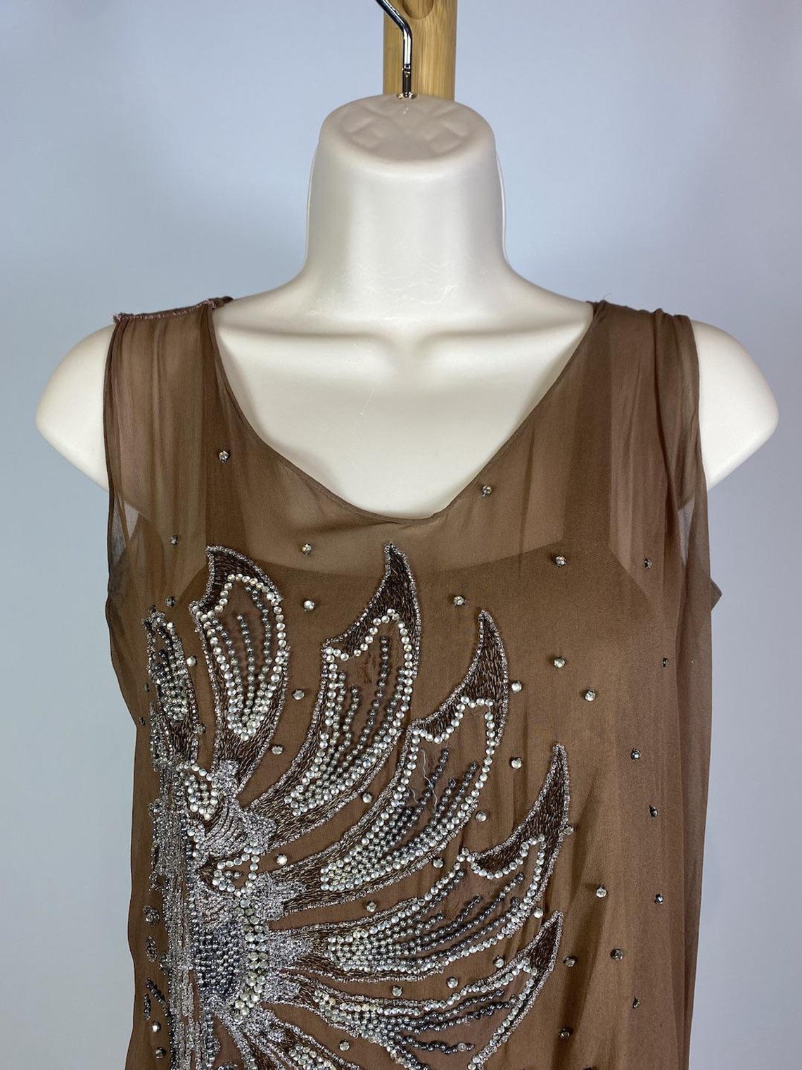 1920s Art Deco Tan Silk Chiffon Beaded Fringe Flapper Dress - Etsy