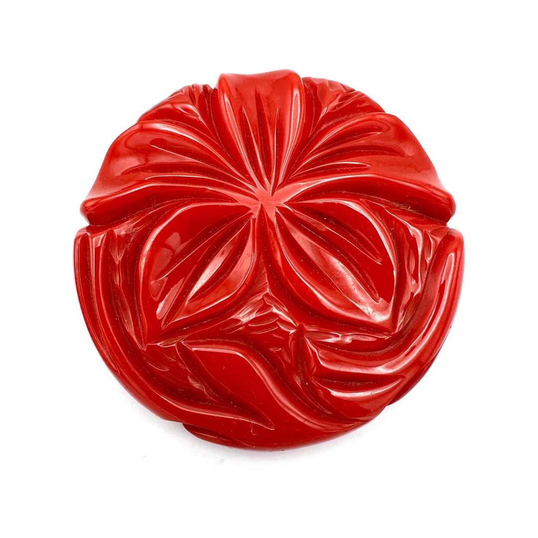 1920s - 30s Red Bakelite Jumbo Round Floral Brooch - Etsy
