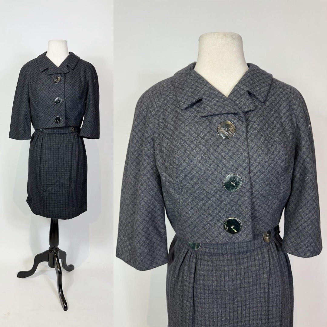 1960s Adele Simpson Grey Wool Tweed Mod Two Piece Skirt and Jacket Set ...