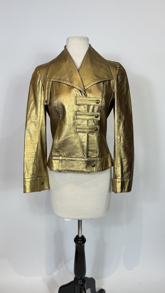 Y2K Metallic Gold Leather Jacket - Gem