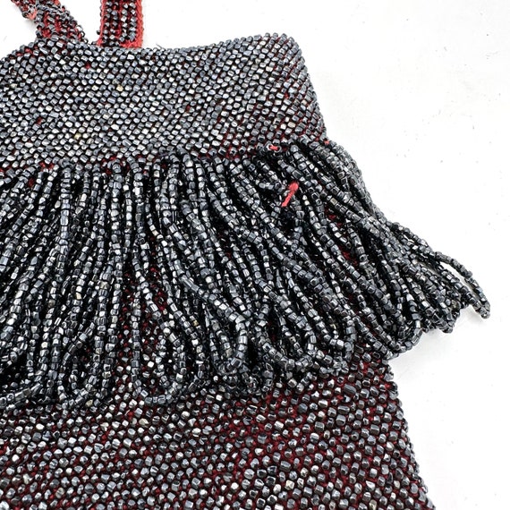 1920s - 1930s Deep Red Navy Glass Micro Bead Overlay … - Gem