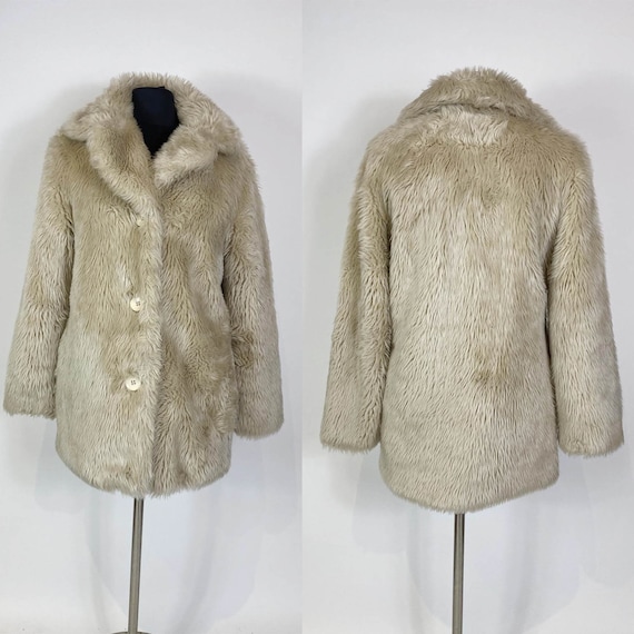 1990s - Y2K BNCI Beige Faux Fur Coat - Gem