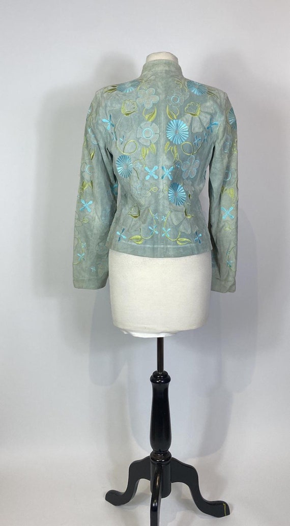 1990s - Y2K New Frontier Blue Suede Leather Floral Em… - Gem