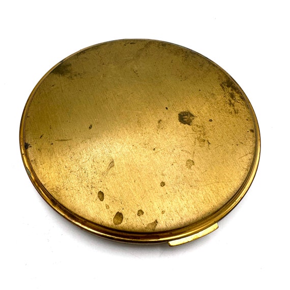 1950s VOLUPTE Golden Brass Jumbo Round Compact Mirror… - Gem